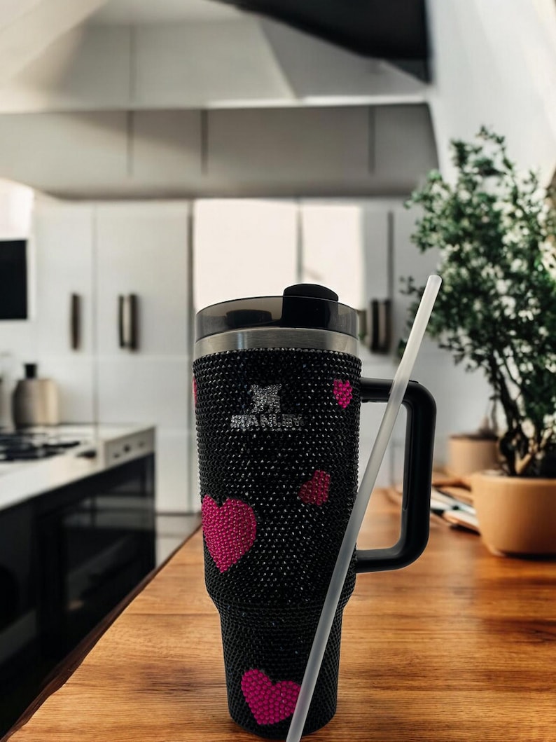 Black and Pink Heart Stanley, Stainless Steel With Handle Stanley ...