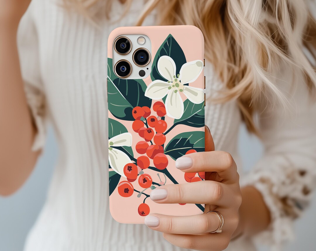 Botanical Tough iPhone Case, December Birth Flower Holly Protective ...