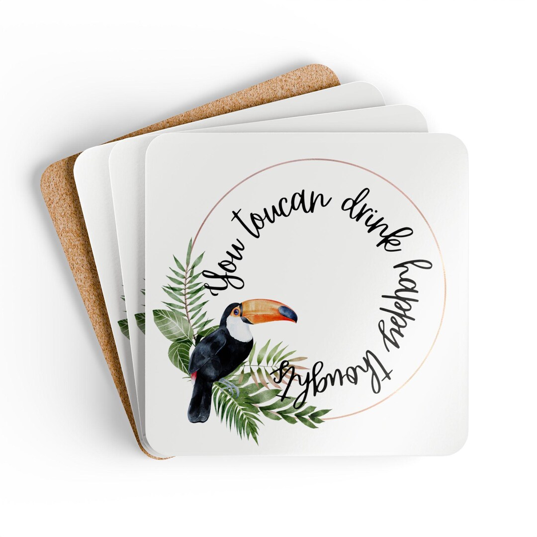 Tropical Coaster Set of 4 Toucan Corkwood Coasters Housewarming Gift ...