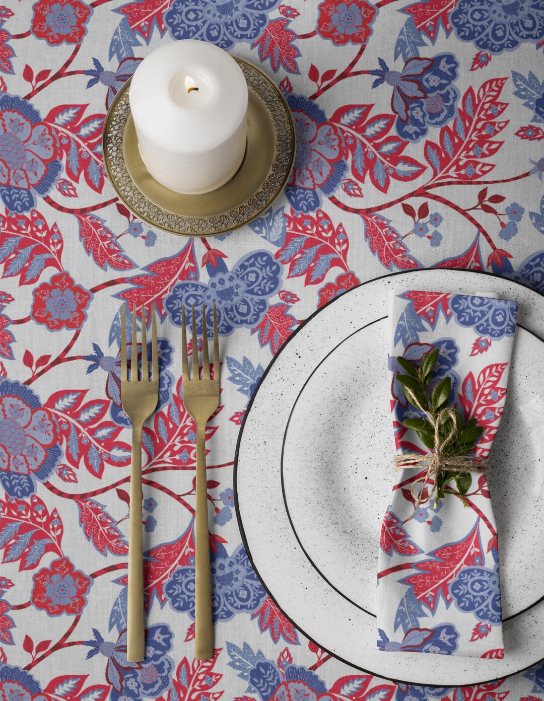 Preppy Red White Blue Tablecloth Christmas Holiday Table Linens Classic ...