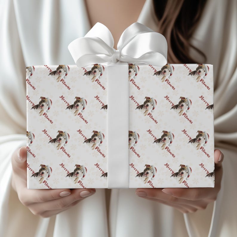 Merry Pitmas Wrapping Paper Rolls American Pitbull Dog Lovers Holiday ...