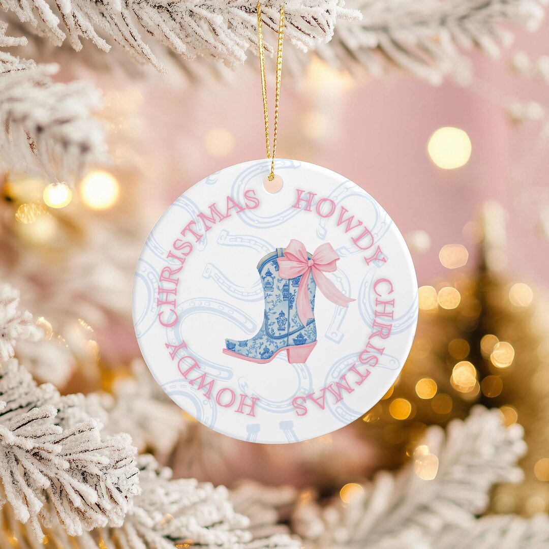 Howdy Christmas Ornament Pink and Blue Chinoiserie Boot Tree ...