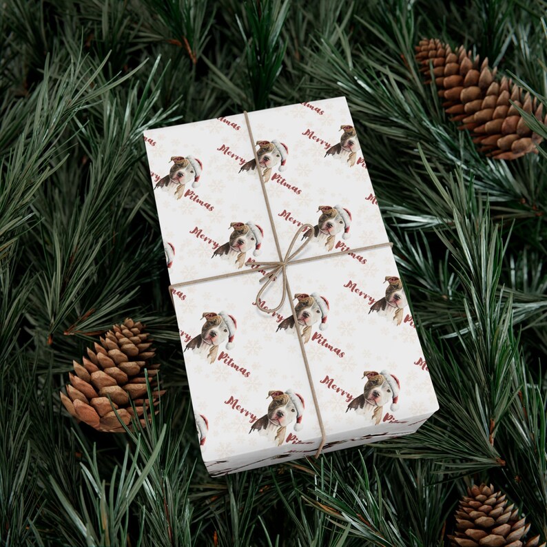 Merry Pitmas Wrapping Paper Rolls American Pitbull Dog Lovers Holiday ...