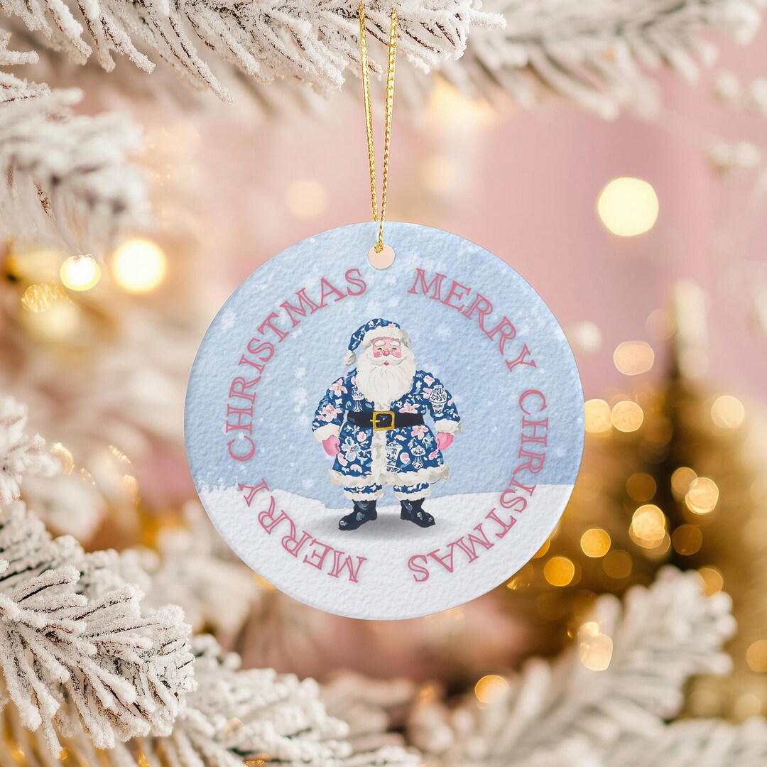 Pink and Blue Classic Chinoiserie Christmas Ornament, Pink Santa ...