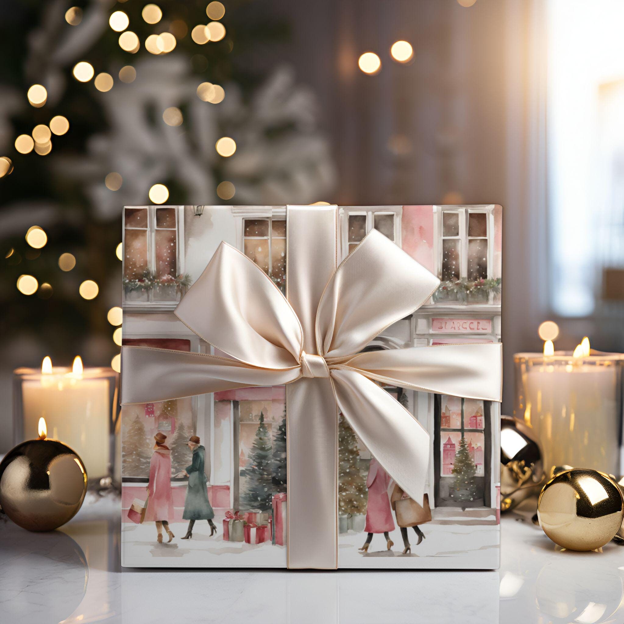 Pink Village Gift Wrapping Paper Rolls, Pink Christmas Gift Wrap ...