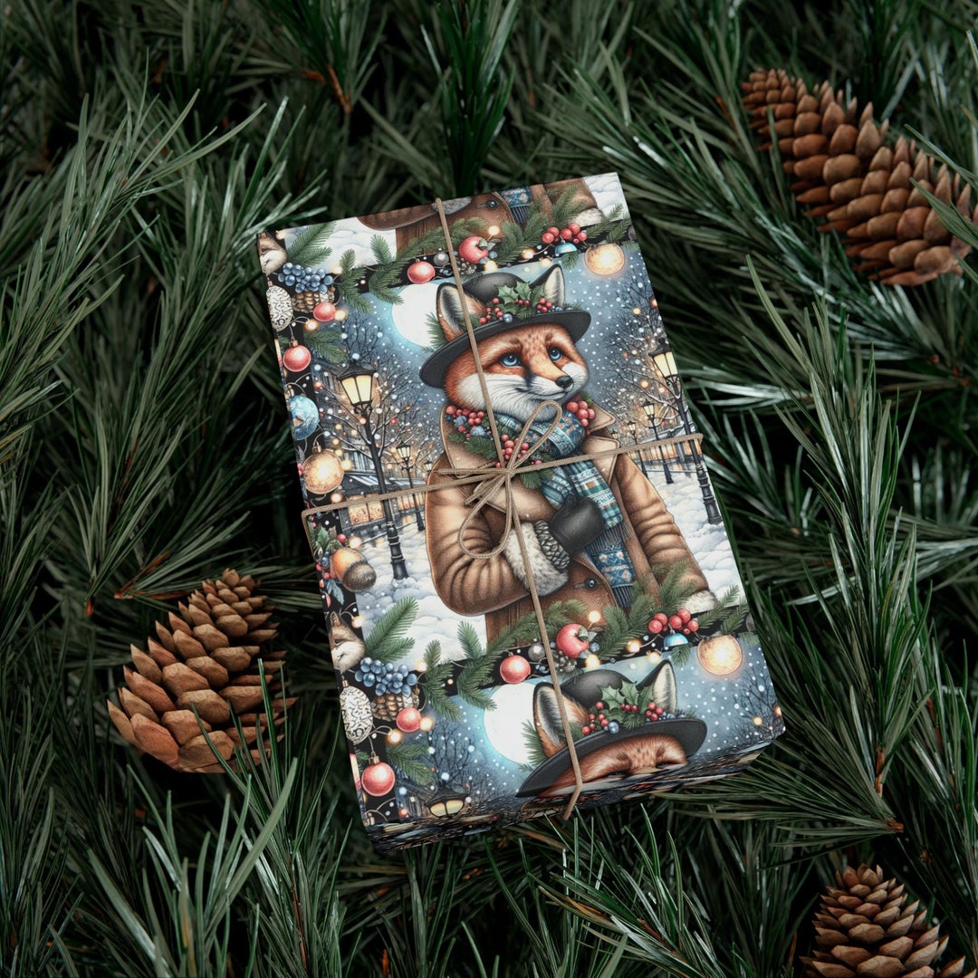 Christmas Fox Gift Wrapping Paper Rolls, Moody Christmas Village Gift ...