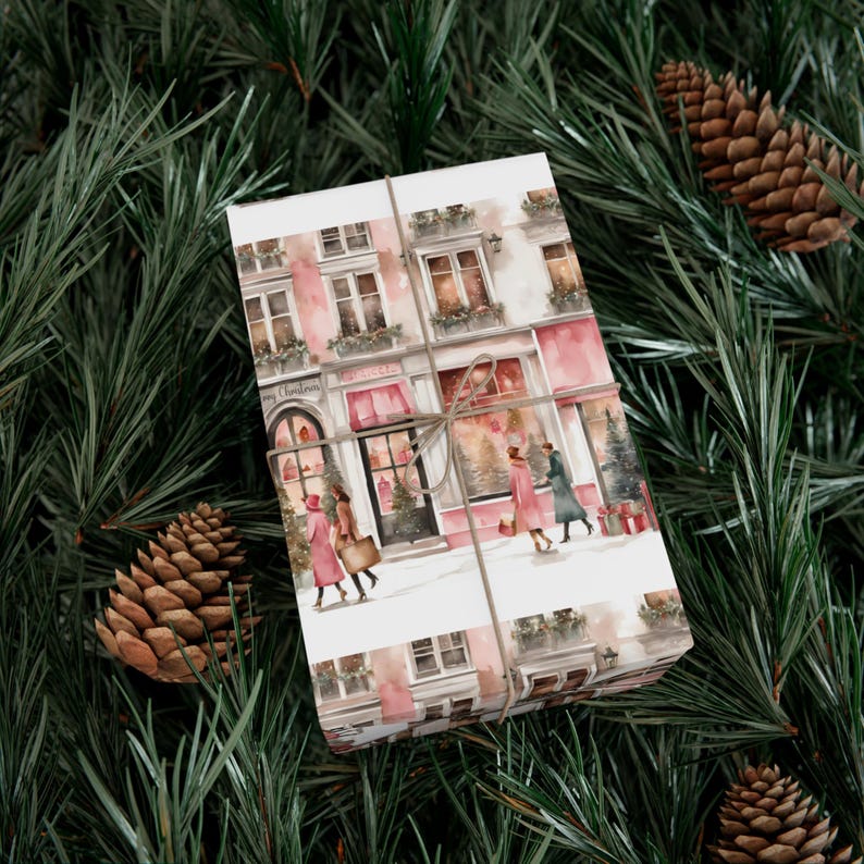 Pink Village Gift Wrapping Paper Rolls, Pink Christmas Gift Wrap ...