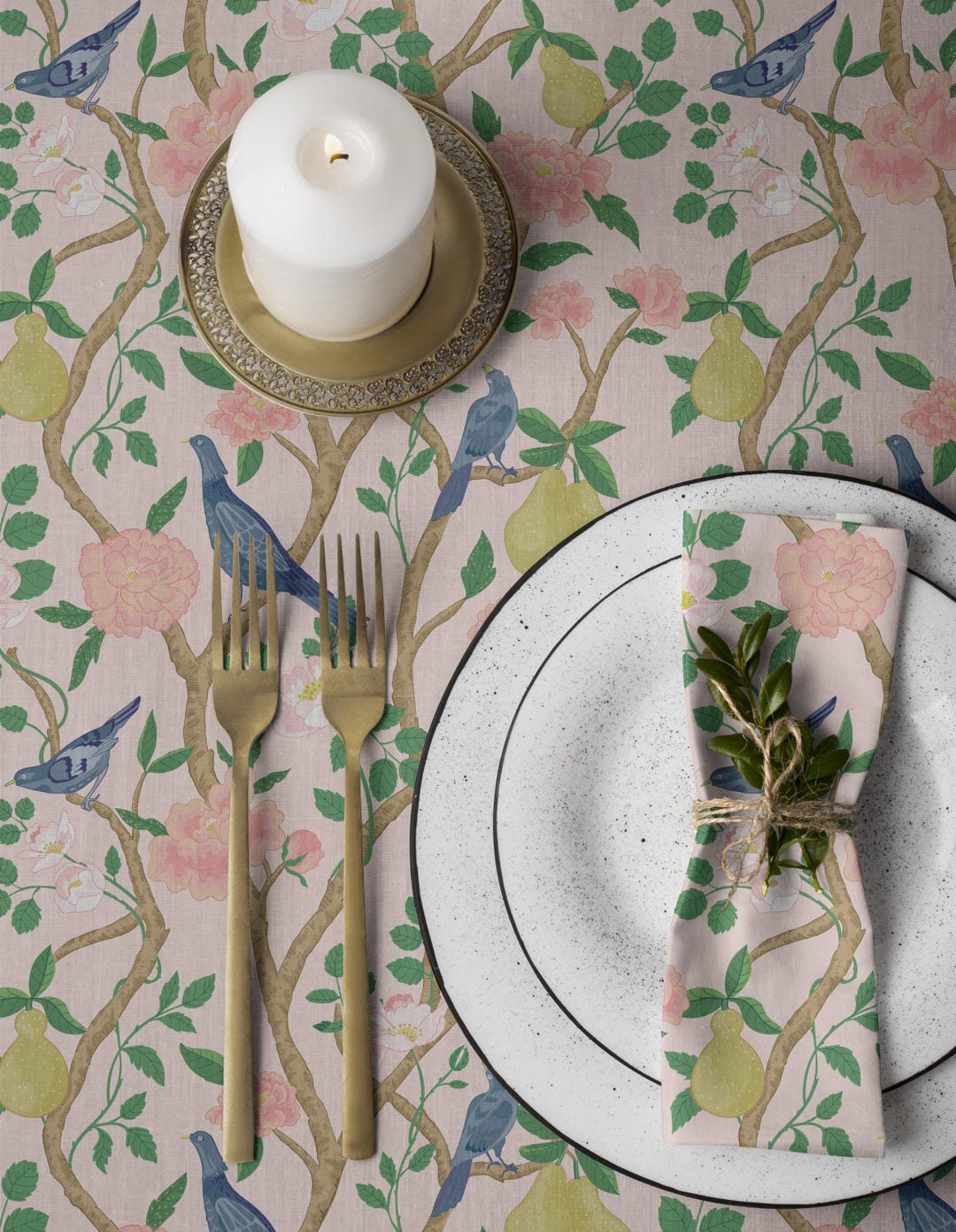 Pink Chinoiserie Cotton Tablecloth: Floral Garden Table Linens - Etsy