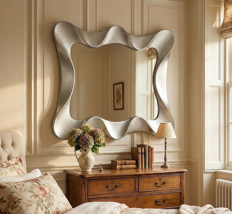Matte Black Wavy Mirror, Chunky Squiggle Frame, Modern Gothic Decor ...