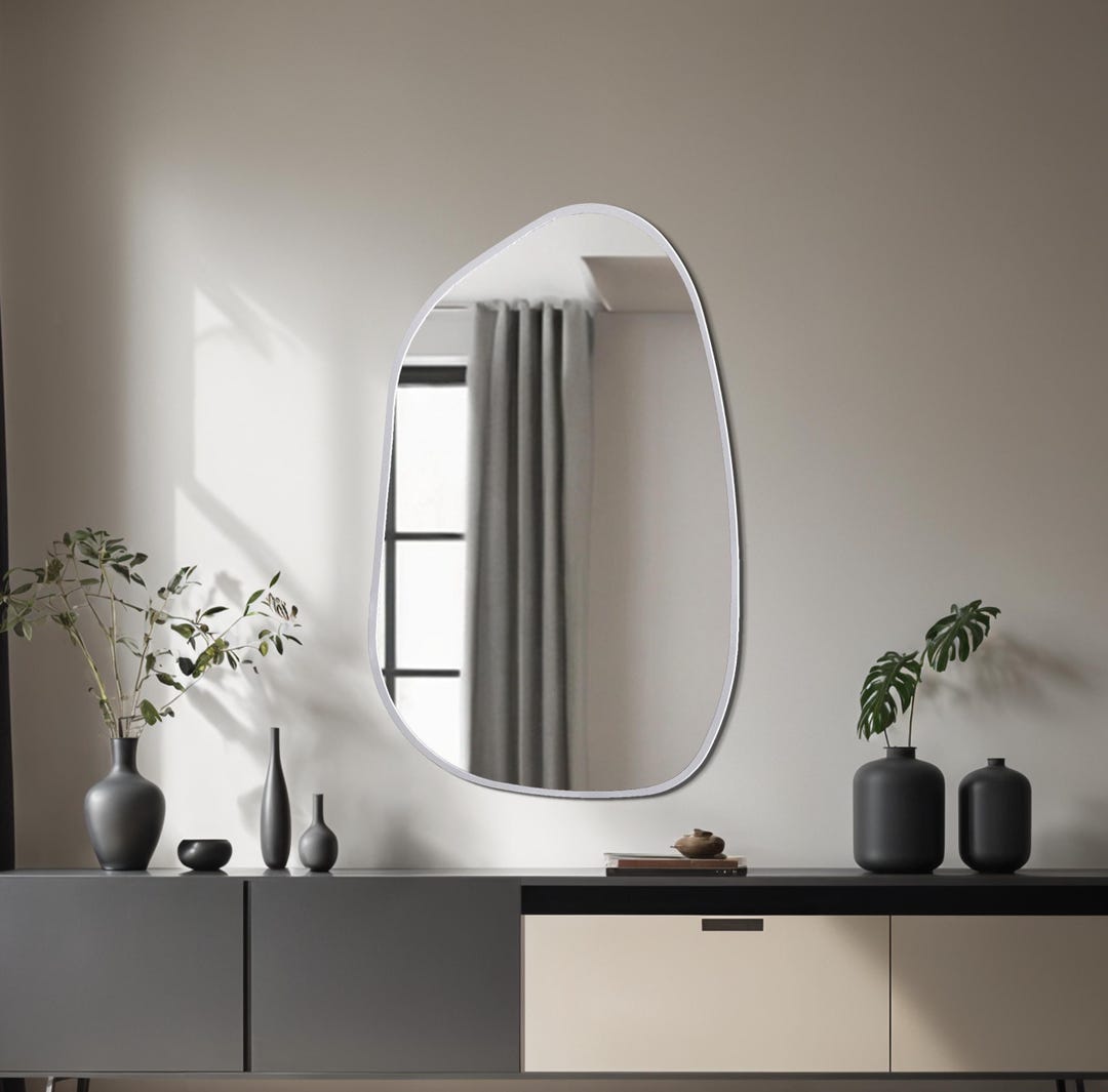 Arcline Silver Wall Mirror – Elegant Slim Frame Freeform Accent for ...