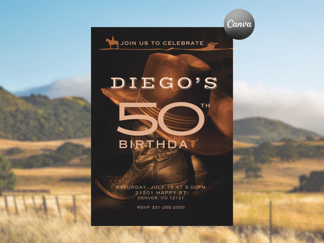 Editable Country Western Invitation, Cowboy Birthday Invitation, Rustic ...