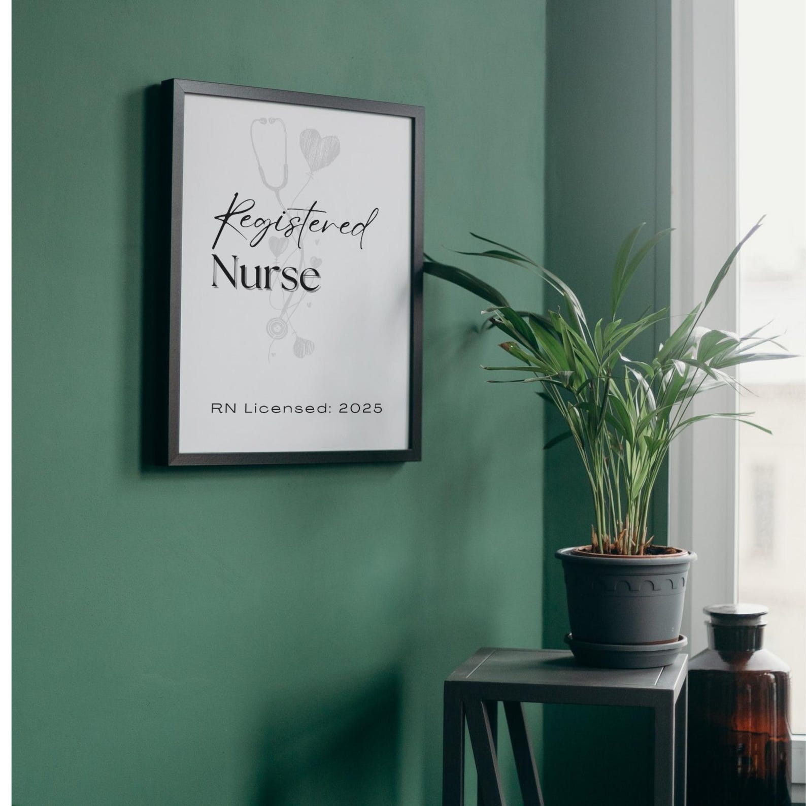Elegant Registered Nurse Poster - RN Licensed Stethoscope and Hearts ...