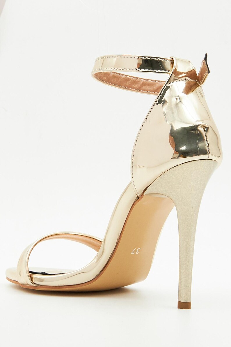 Zelda Gold Mirror High Heels for Women – 11 Cm Heel, Single Strap ...