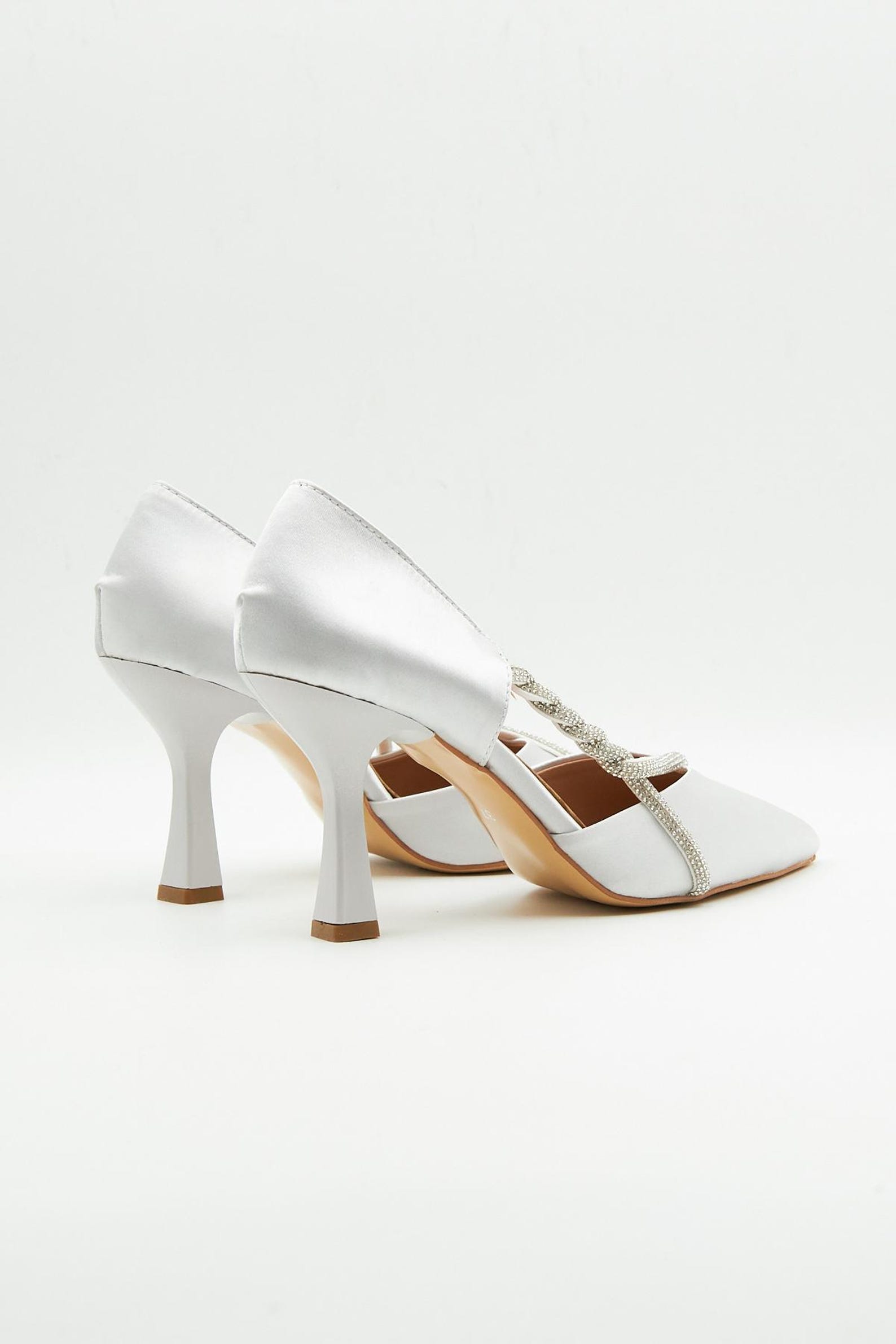 Lena White Satin Spiral Stones High Heels for Women – 8 Cm Heel, Closed ...