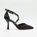 Tracer Black Satin Stone High Heels for Women – 8 Cm Heel, Cross Shiny ...