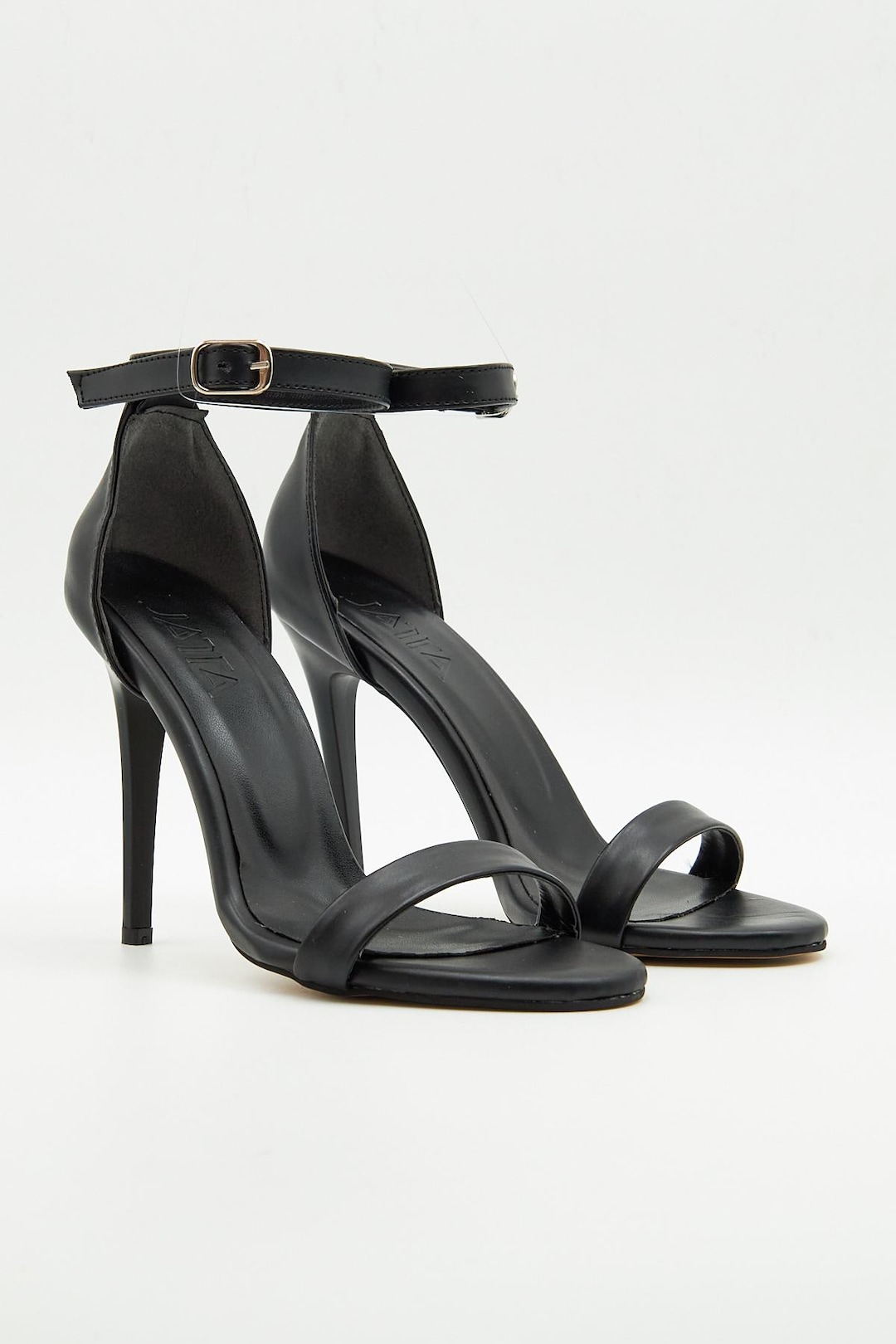 Zelda Black Leather High Heels for Women – 11 Cm Heel, Single Strap ...