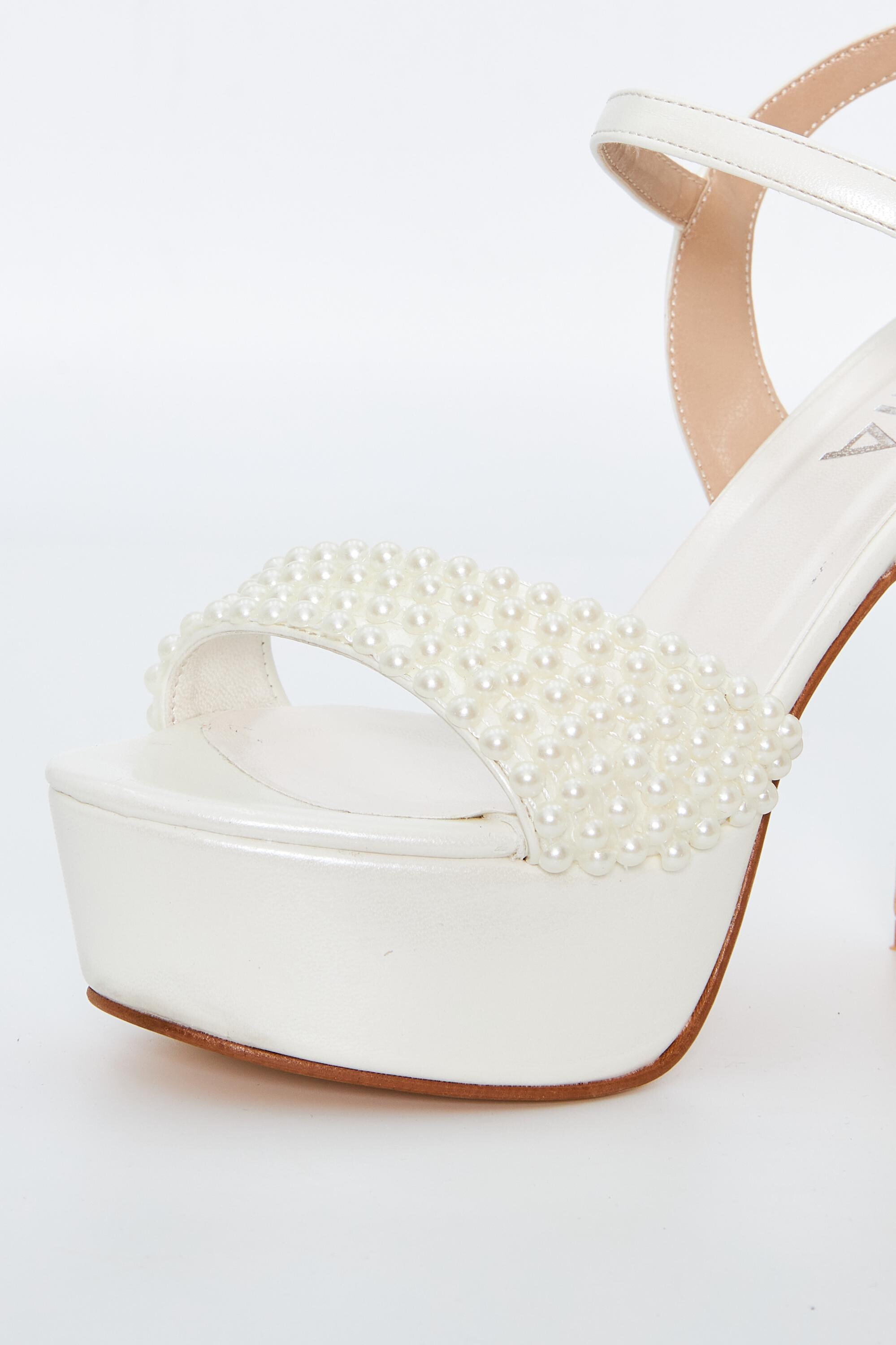 Oasis White Pearl Platform High Heels for Brides 13 Cm Heel, Elegant ...