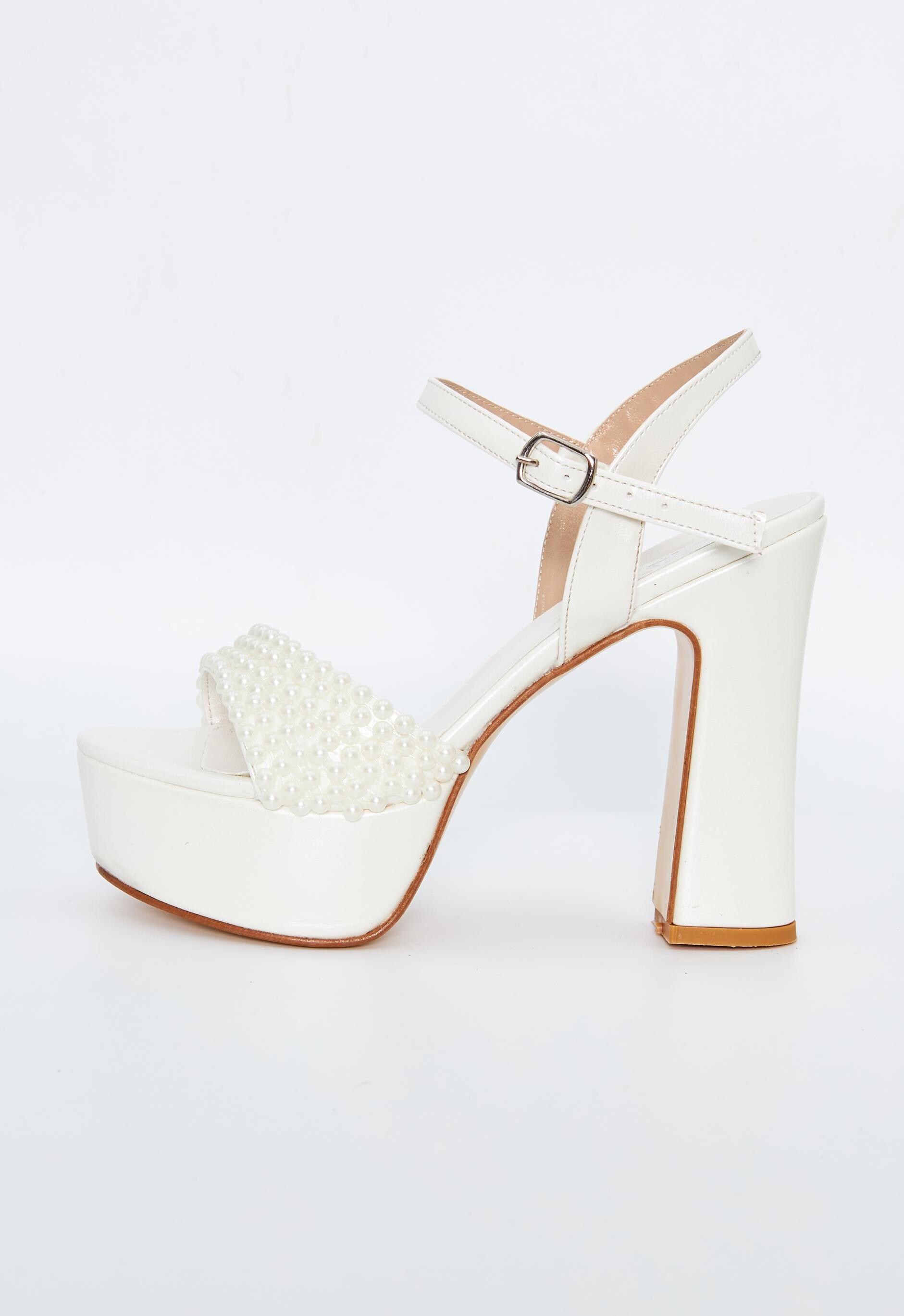 Oasis White Pearl Platform High Heels for Brides 13 Cm Heel, Elegant ...