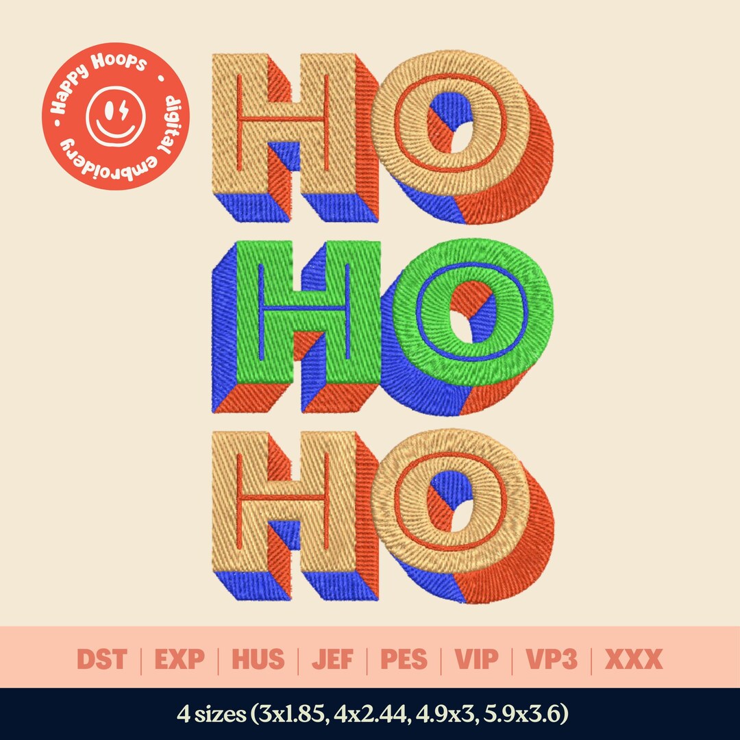 HO HO HO 3D Christmas Embroidery Design – Festive Text for Sweaters ...