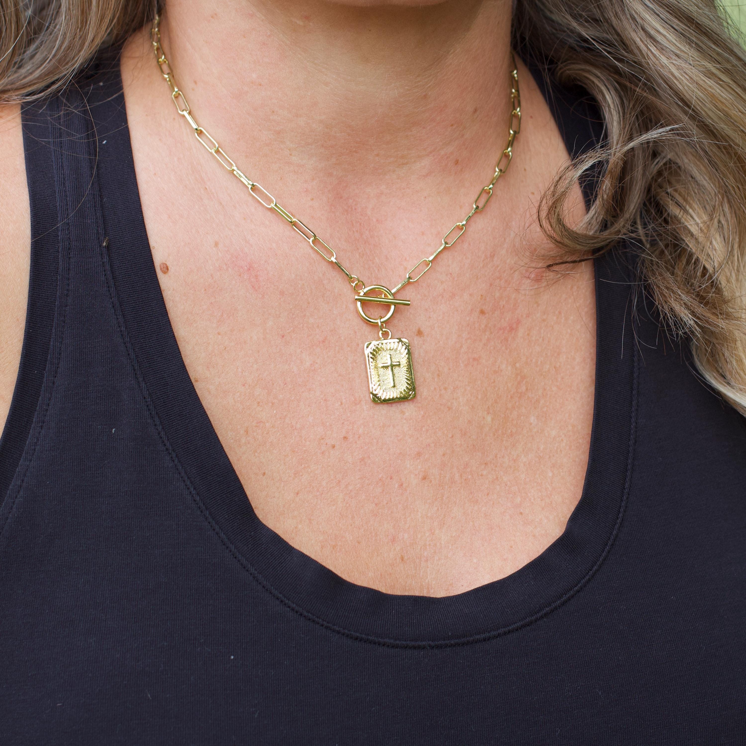 Chunky Paperclip Toggle Cross Pendant Necklace, Bold Thick Handmade ...