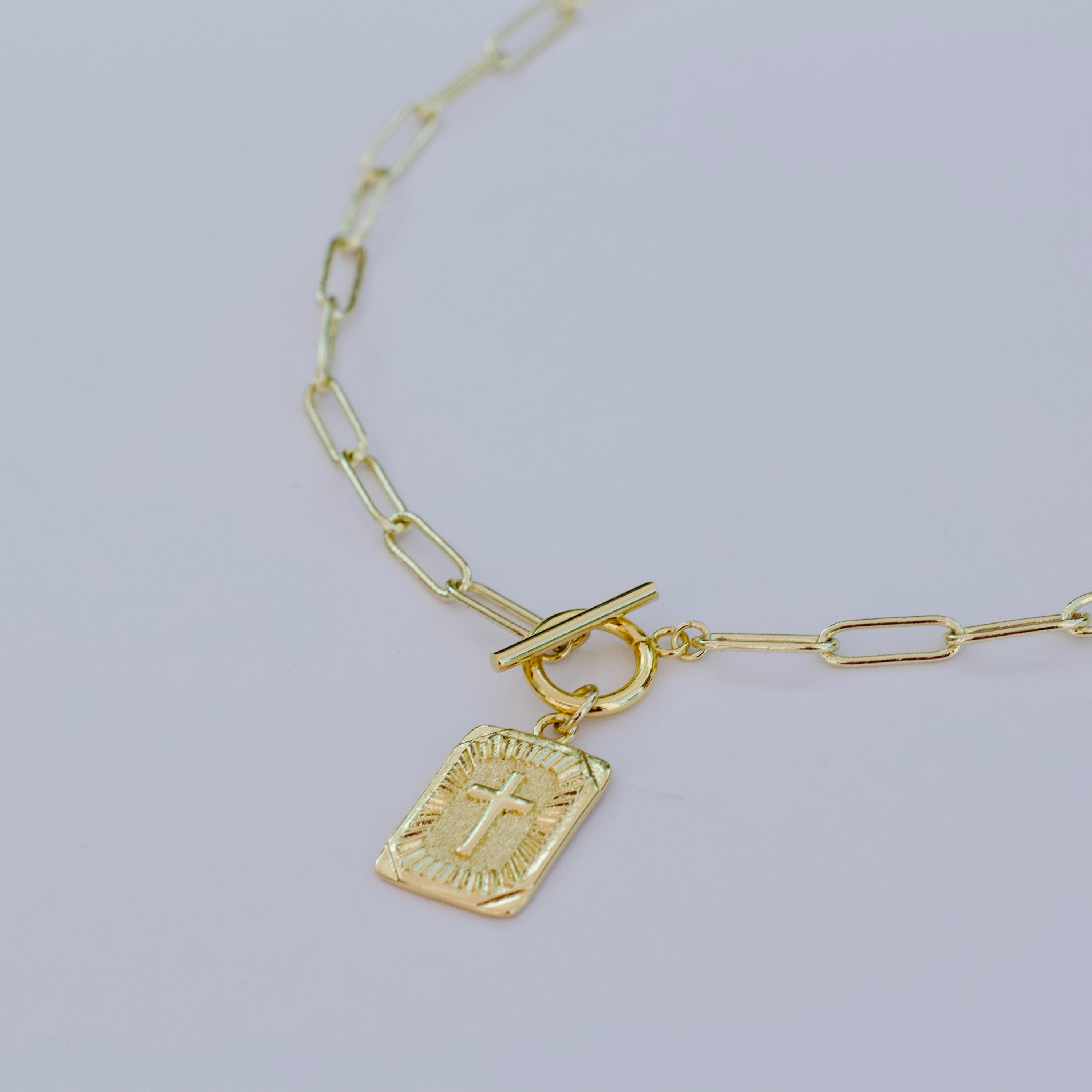 Chunky Paperclip Toggle Cross Pendant Necklace, Bold Thick Handmade ...