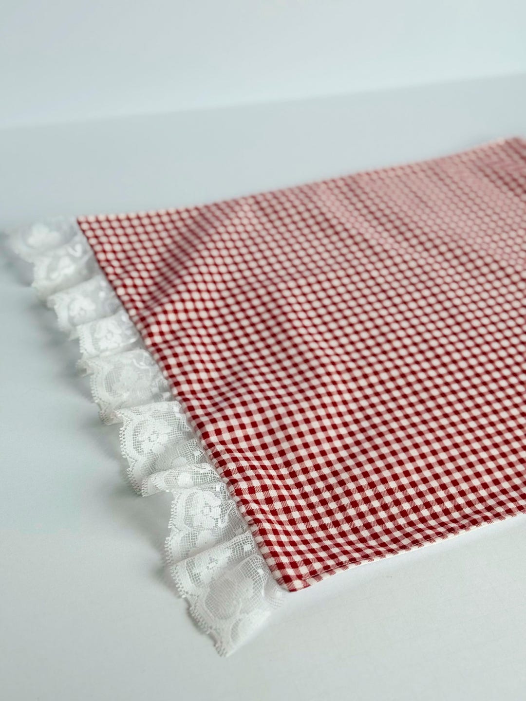 Red Gingham Lace Placemat, Red Handmade Gifts, Rectangle Gingham ...