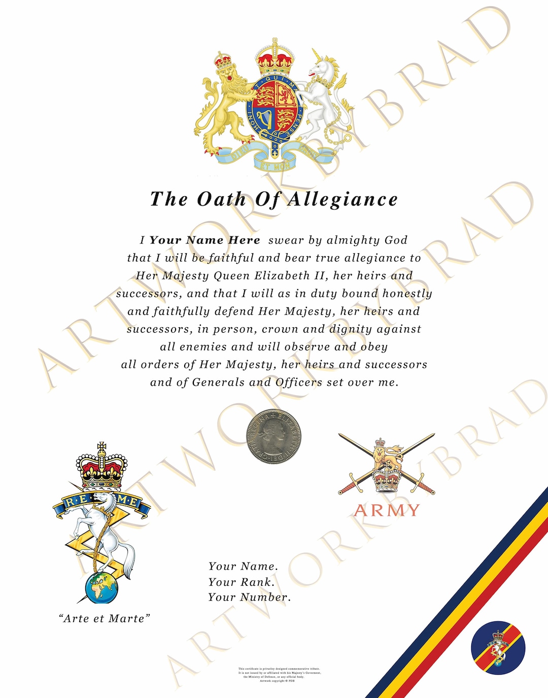 REME Oath of Allegiance Certificate , Queens Shilling | British Army ...