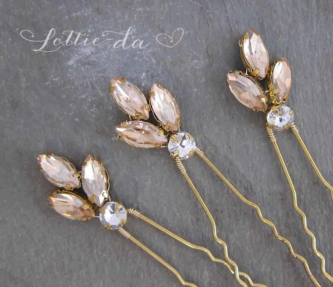 Vintage Style Opal Gold Hair Pin Set, Marquise Hair Pin, Wedding Gold ...