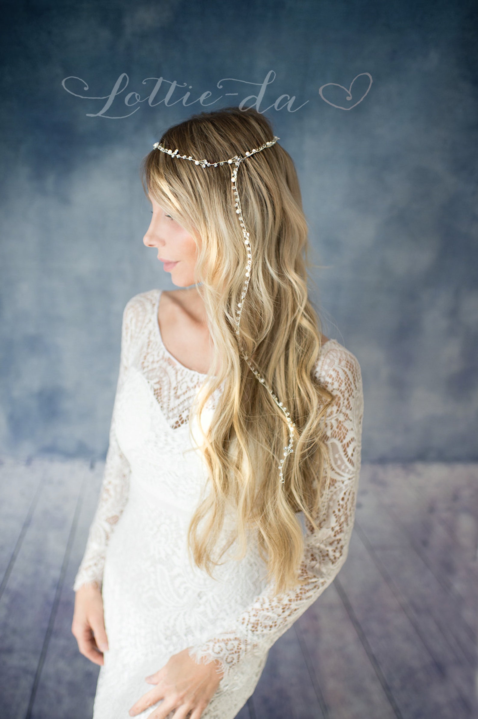 Gold or Silver Boho Hair Vine, Long Hair Vine, Boho Bridal Pearl Flower ...