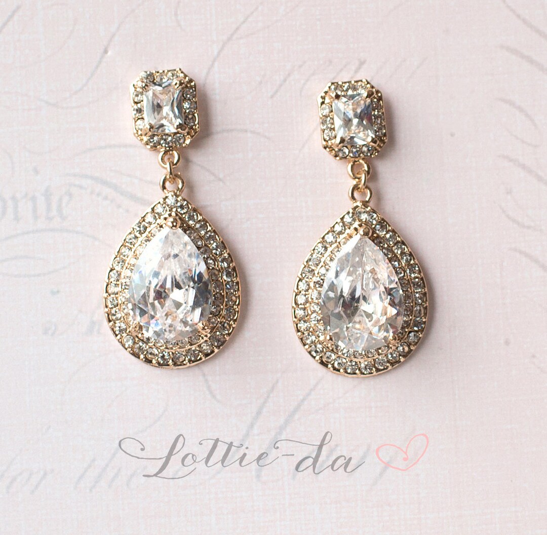 Vintage Style Wedding Tear Drop Shape Wedding Earrings, Gold or Silver ...