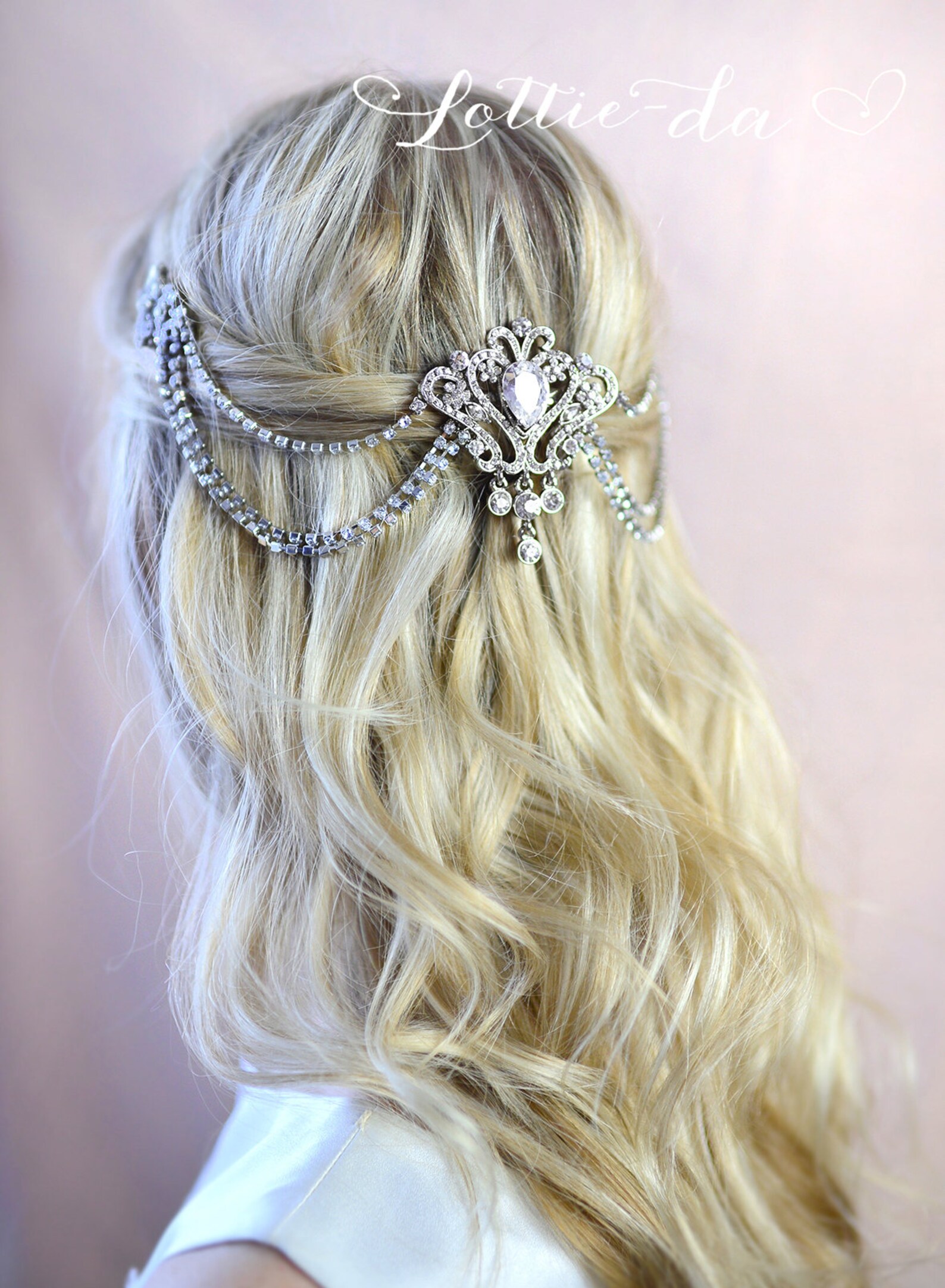Vintage Style Wedding Draped Bridal Grecian Hair Comb Chain in Silver ...