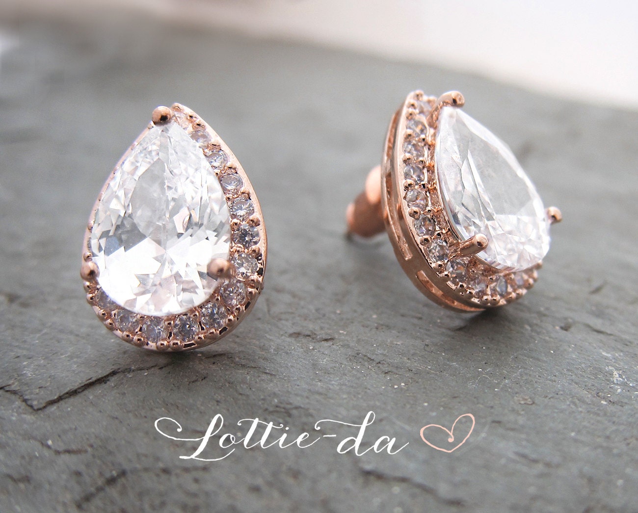 Rose gold pear earrings store