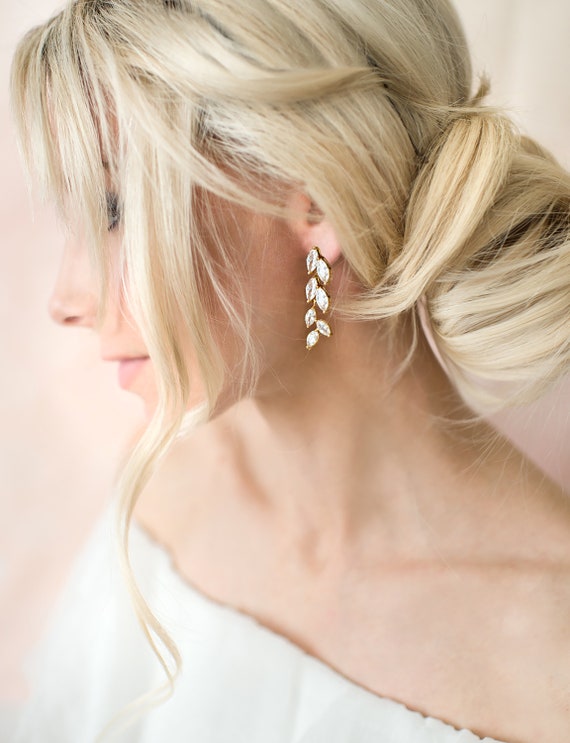 Wedding Earrings Dangling Leaf Bridal Earrings Rose Gold Gold or Silver Wedding Earrings Marquise Chandelier Earrings AVITA