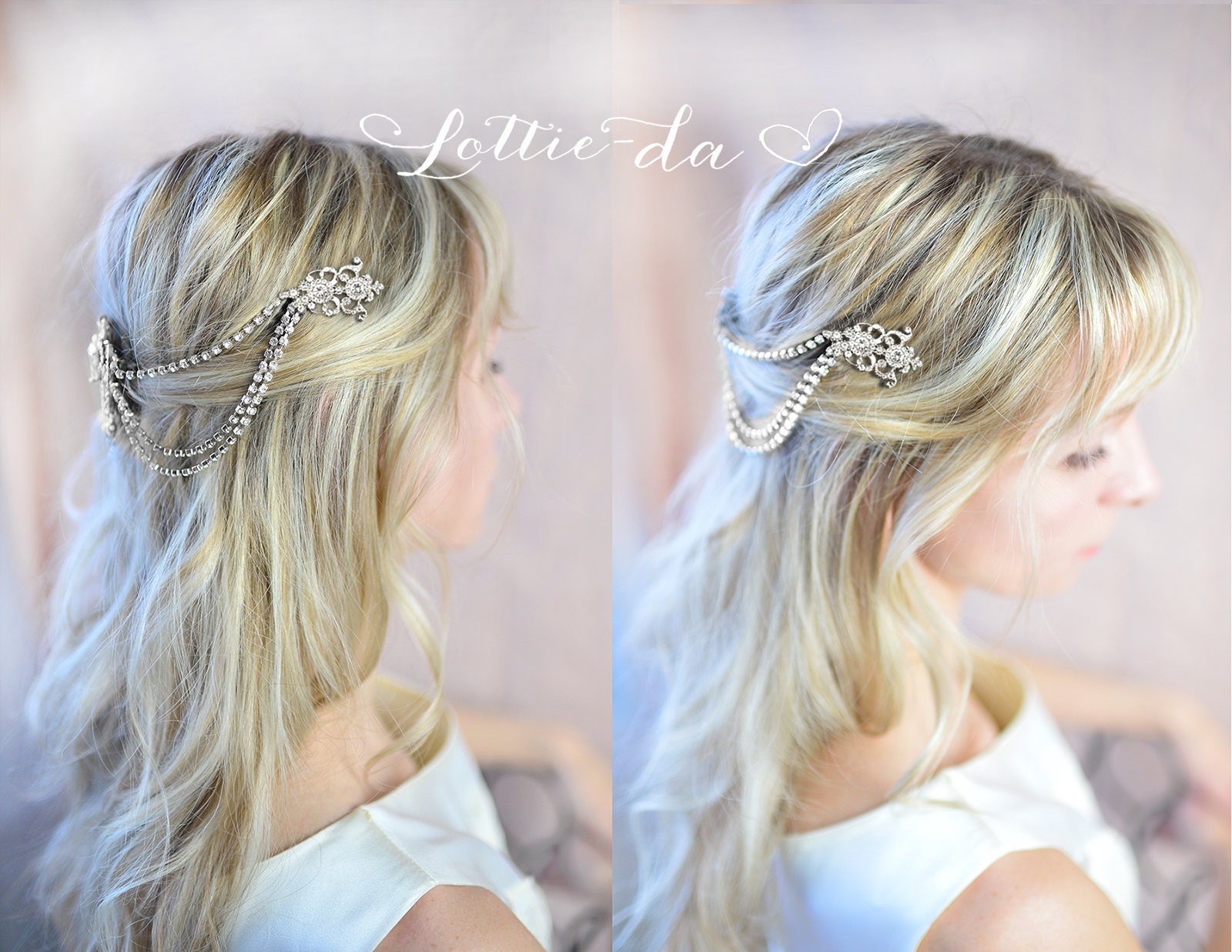 Vintage Style Wedding Draped Bridal Grecian Hair Comb Chain in Silver ...
