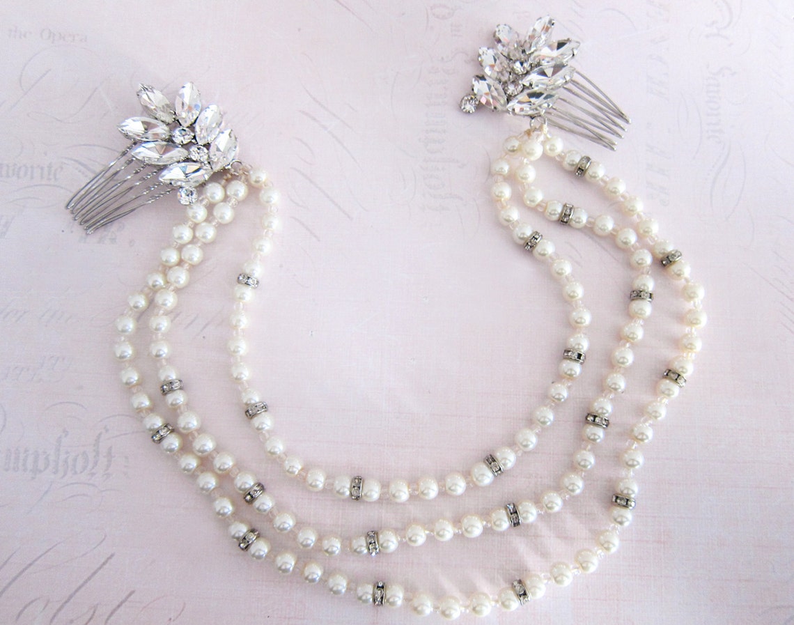Pearl Bridal Hair Chain Vintage Style Bridal Hair Wrap - Etsy