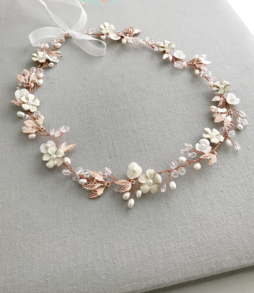 Boho Wedding Hair Halo, Long, Rose Gold Long Hair Vine Hair Accessory ...