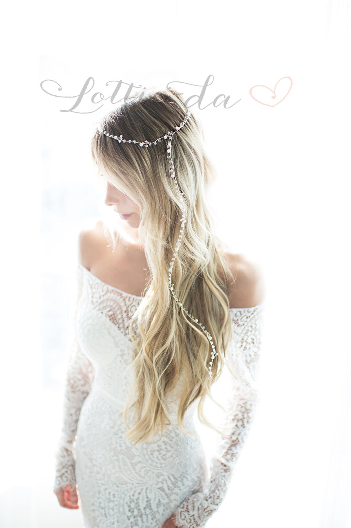 Gold or Silver Boho Hair Vine, Long Hair Vine, Boho Bridal Pearl Flower ...