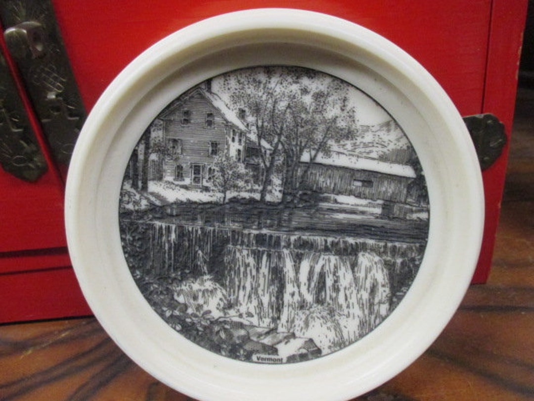Round Plaque OR Table Top Plaque of VERMONT Covered Bridge New England ...