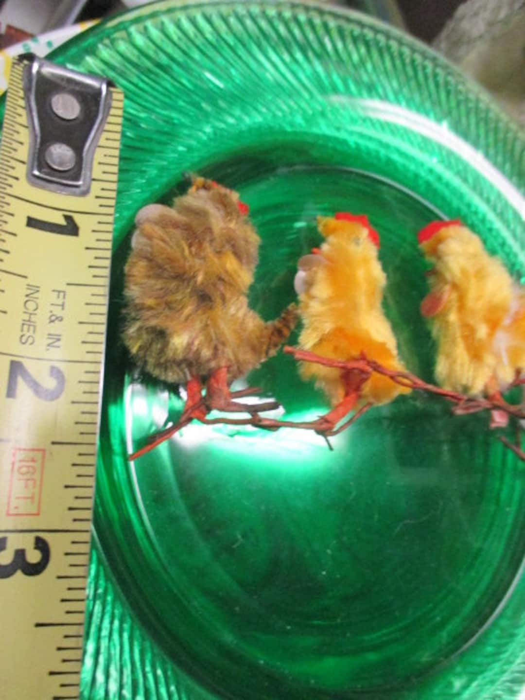 4 Vintage Miniature Chickens Chicks Hens With Body and Feet Dollhouse ...
