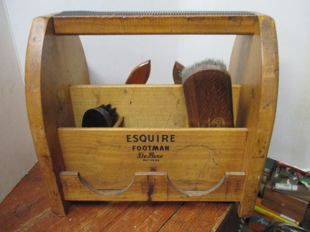 Vintage Esquire Footman Shoeshine Accessory Storage With 5 Brushes Shoe ...