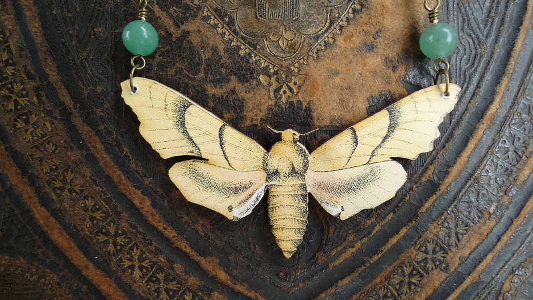 Moth Neckace GHOST MOTH Jade Green Aventurine Stones, Butterfly ...