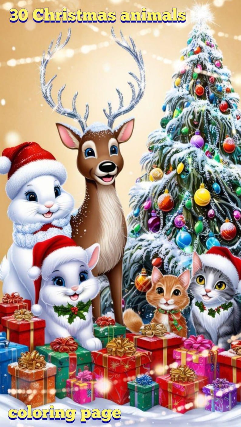 Coloring Page Christmas Animals - Etsy