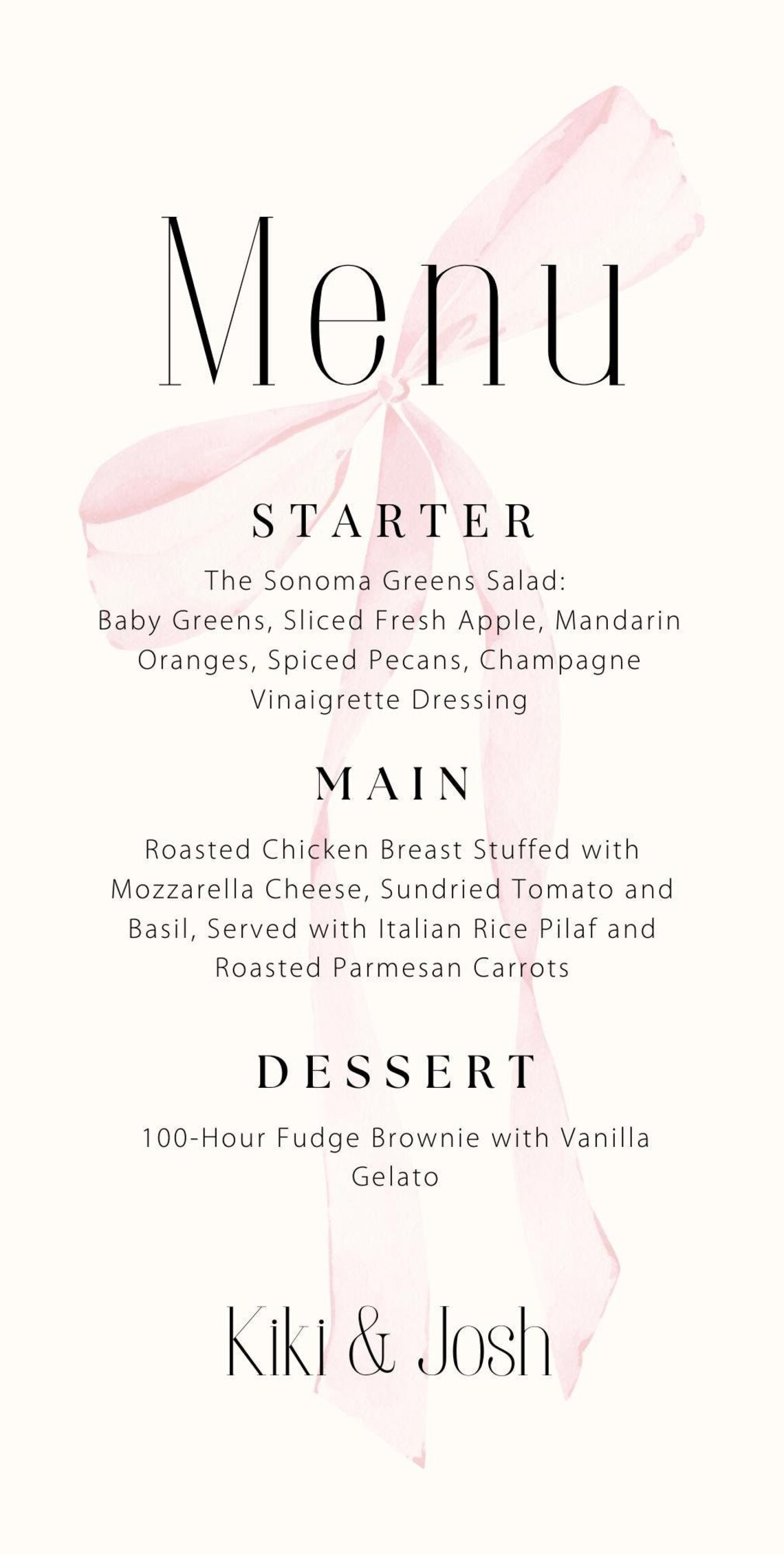 Cute Dinner Menu With Blush Pink Bow Template 15cm X 29.7cm - Etsy