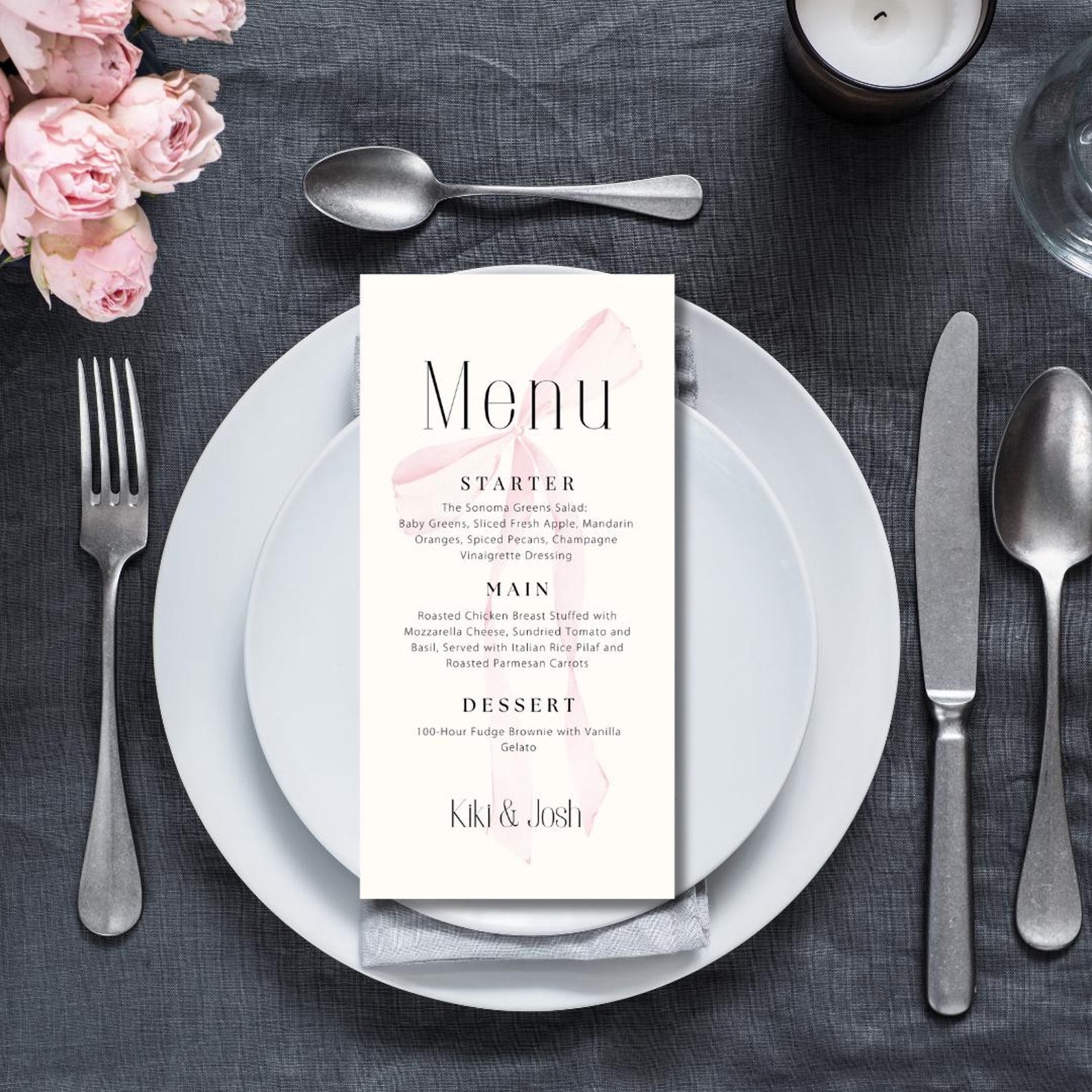 Cute Dinner Menu With Blush Pink Bow Template 15cm X 29.7cm - Etsy