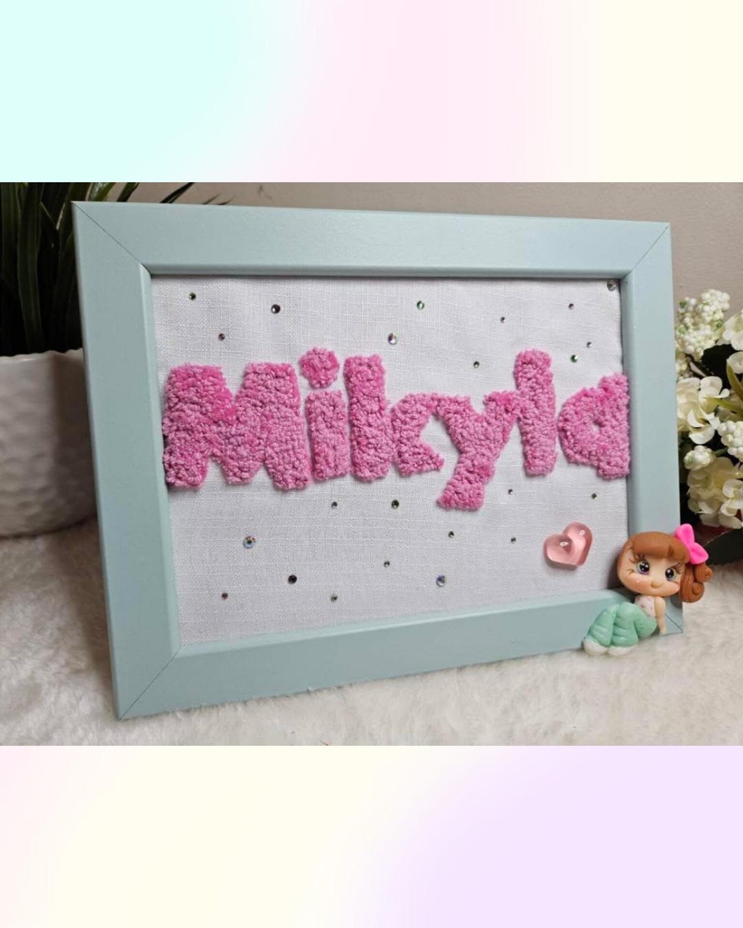 Handmade Punch Needle Frame With Biscuit and Rhinestone Embellishments ...