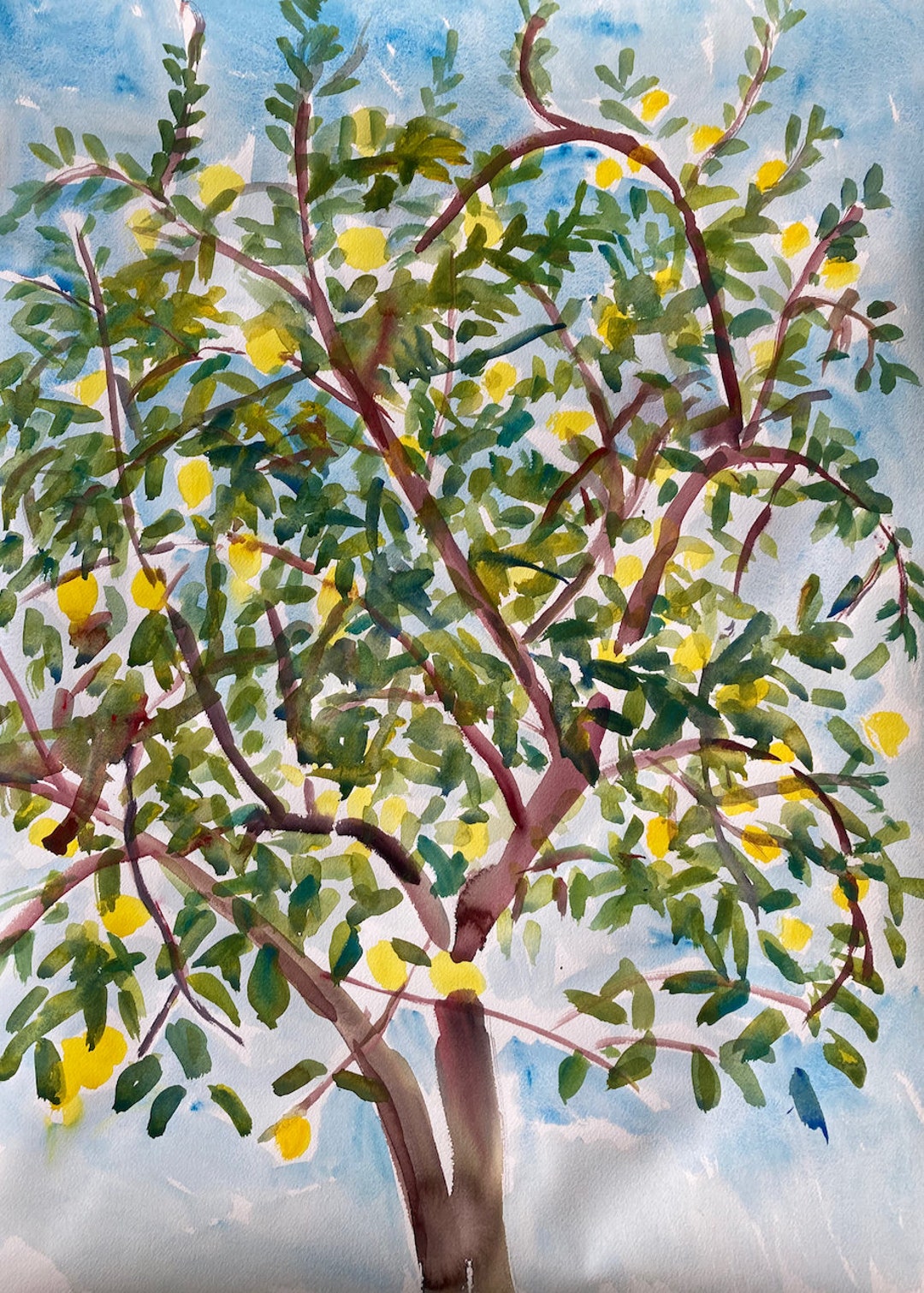 Lemon Tree Watercolor Painting: 30”x22” Art by John Kilduff - Etsy