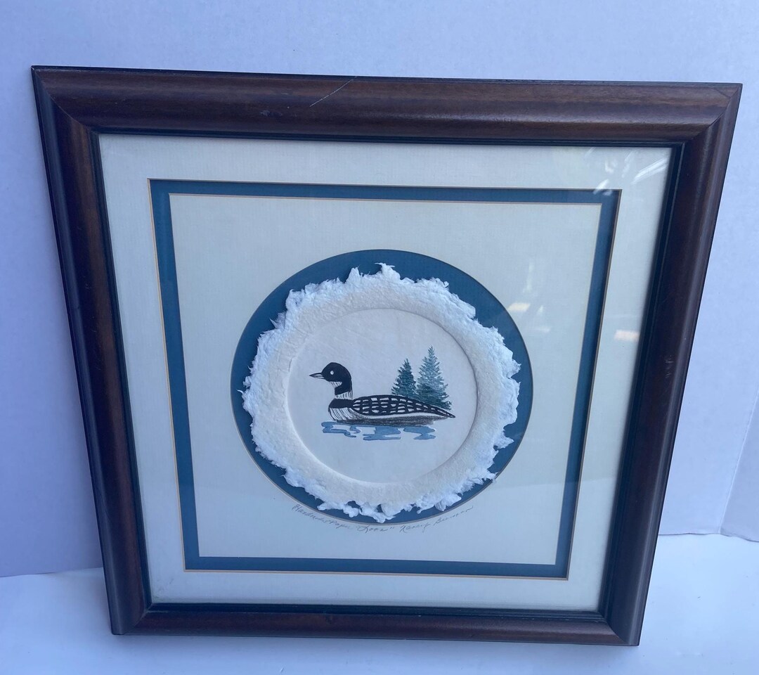 Vintage "loon Print" by David Hagerbaumer Hand Signed Wooden Frame 3D ...