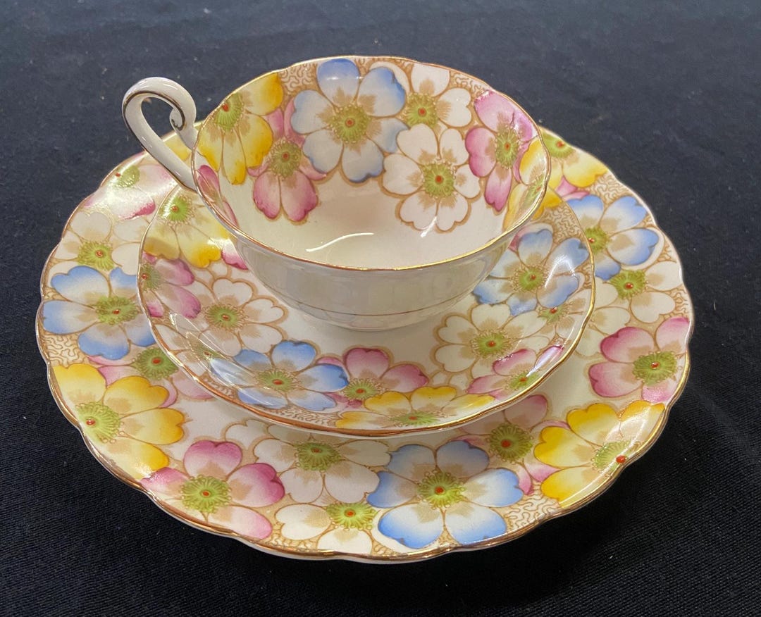 Victoria Bone China England Annette 3PC Tea Cup & Saucer Trio ...