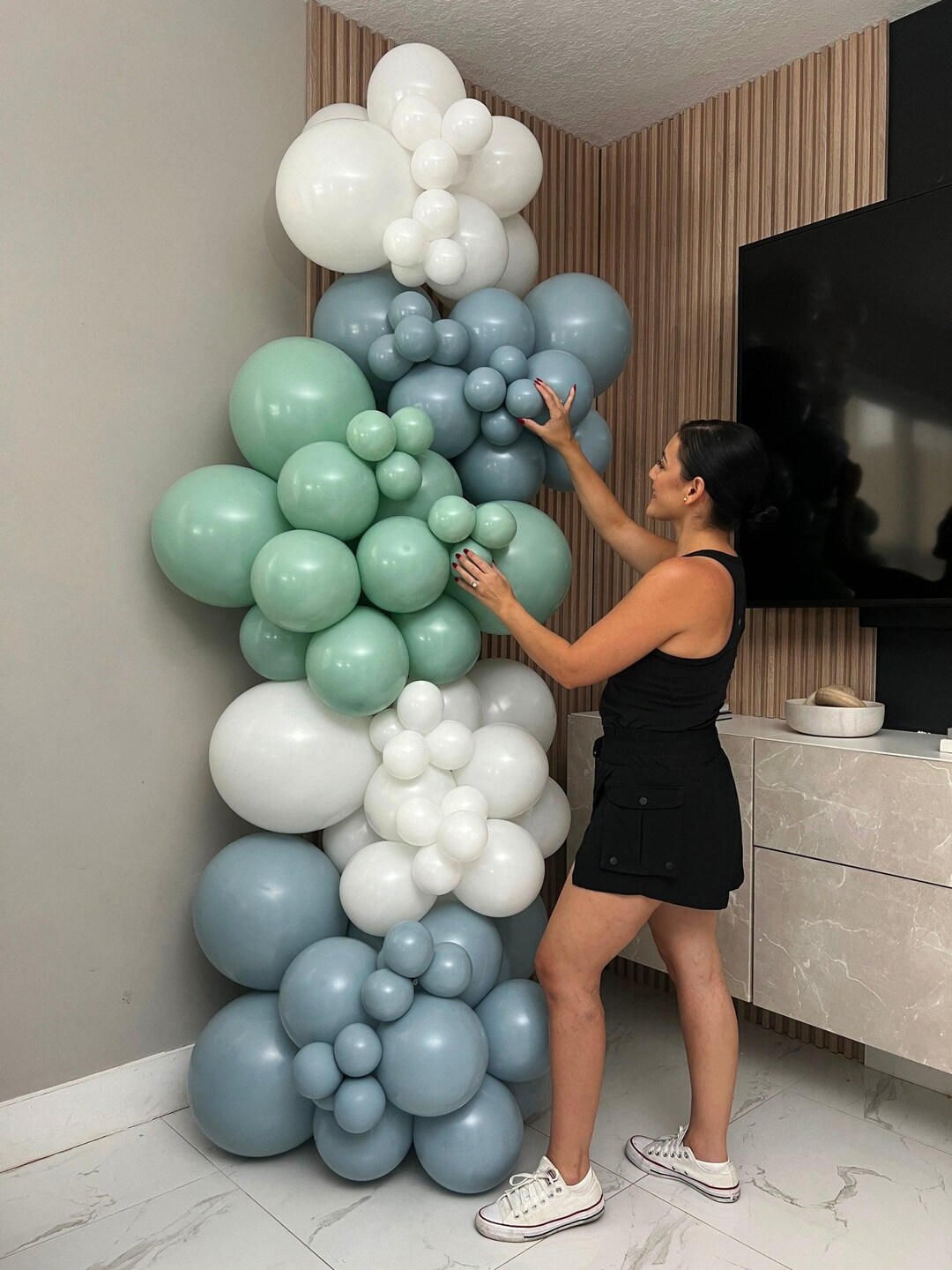 POP UP Balloon Garland Kit - Blue Gray, Mint, White, Balloon Arch ...
