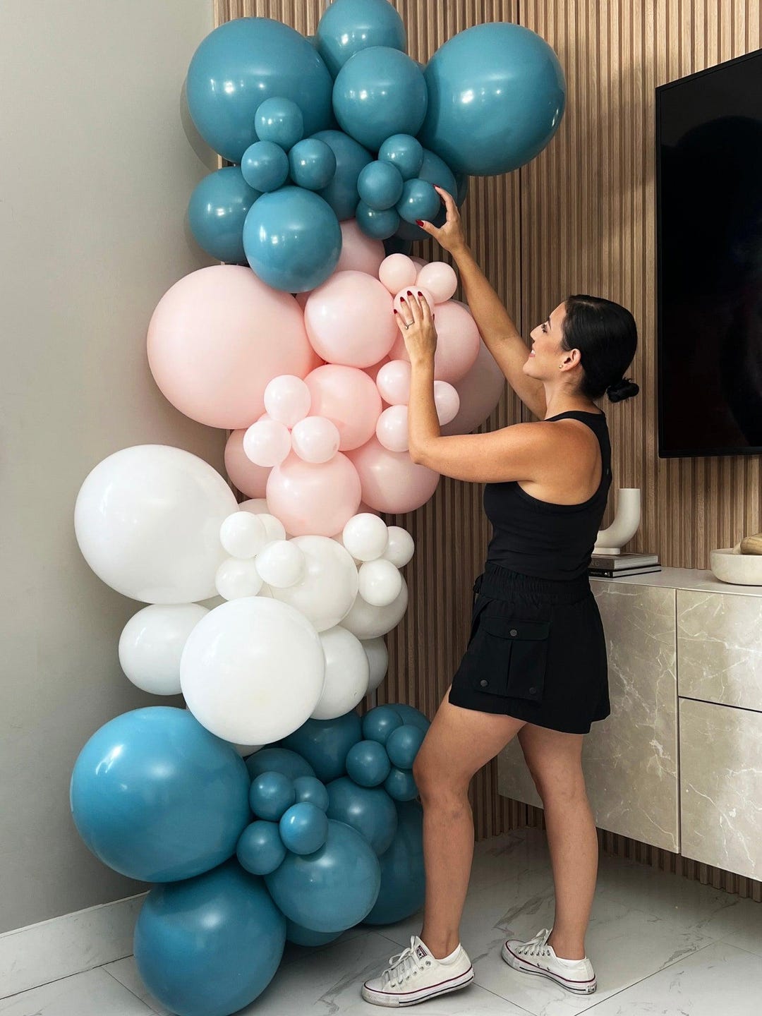 POP UP Balloon Garland Kit - Pastel Pink & Deep Blue Sea, Balloon Arch ...